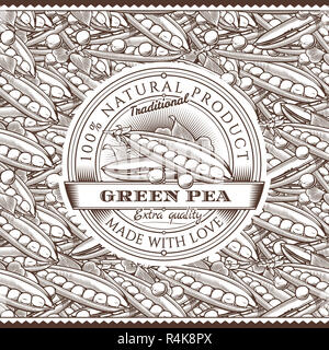 Vintage Green Peas Label On Seamless Pattern Stock Photo - Alamy