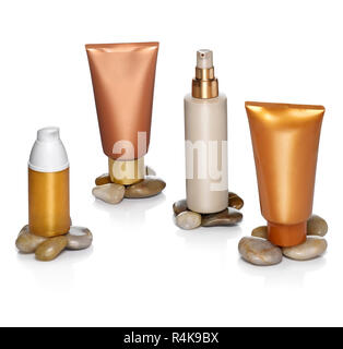 Blank white cosmetics tube and spring flowering tree branch with white ...