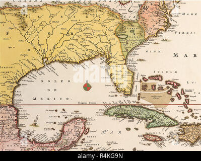 Vintage Maps / Antique Maps - Mexico, Cuba, Caribbean Islands Map ca ...