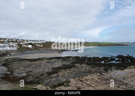 View of the quay and beach at Portscatho on the south coast of Cornwall ...