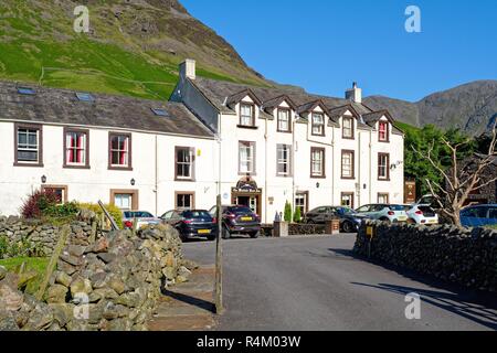 Wasdale Head Hotel & Car Park by Stone Wall Field Enclosures from Path ...