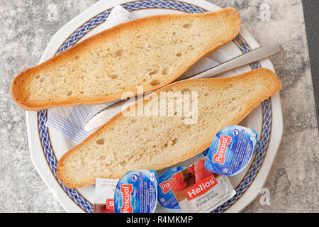 Tostadas, toast, traditional spanish toast with butter and strawberry ...