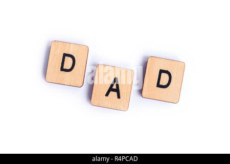 The word DAD spelt with wooden letter tiles Stock Photo - Alamy