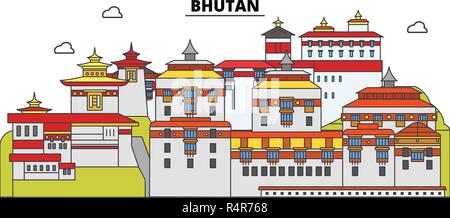 Bhutan, The Punakha Dzong travel landmark vector illustration Stock ...