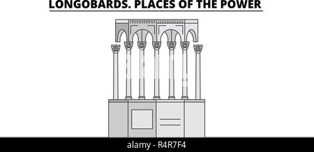 Italy, Longobards Places city skyline isolated vector illustration ...