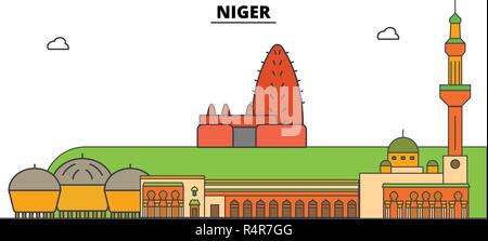 Niger tourism landmarks, vector city travel illustration Stock Vector ...