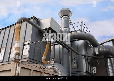 Industrial factory air filtration system. Tubes, tank and chimney Stock ...