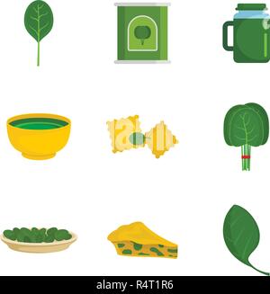 Spinach salad leaves vegetables icons set. Simple illustration of 9 ...