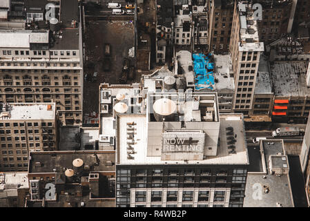 Aerial view of a Manhattan rooftop in the heart of New York City. Roof ...