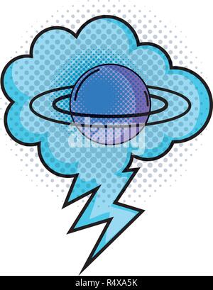 saturn planet with speech bubble pop art style vector illustration ...