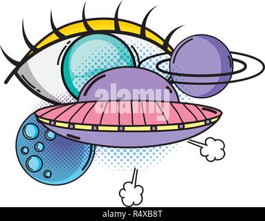 ufo flying with saturn pop art style vector illustration design Stock ...