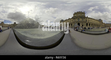 360° view of Paris, France: Tourists and art fans enjoy the Pyramid at ...