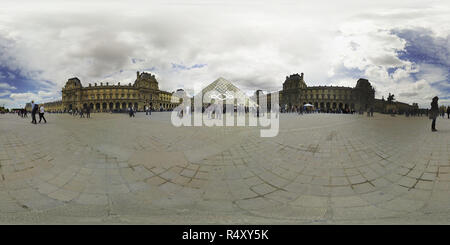 360° view of Paris, France: Tourists and art fans enjoy the Pyramid at ...