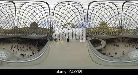 360° view of Paris, France: Tourists and art fans enjoy the Pyramid at ...
