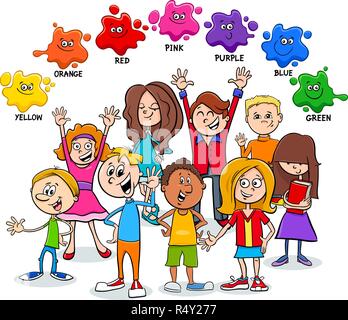 Cartoon Illustration of Basic Colors with Happy Children Characters ...