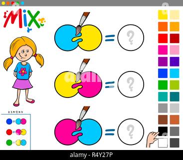 Cartoon Illustration of Mixing Colors Educational Game for Children ...