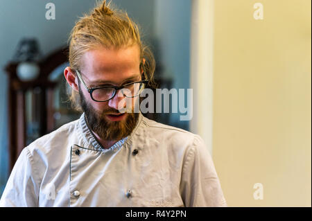 Young Male Chef Thinking About Wedding Dinner Preparation - White Shirt ...