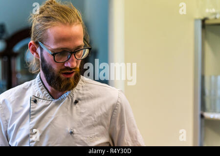 Young Male Chef Thinking About Wedding Dinner Preparation - White Shirt ...