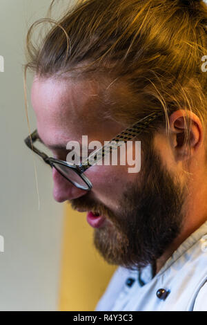 Young Male Chef Thinking About Wedding Dinner Preparation - White Shirt ...
