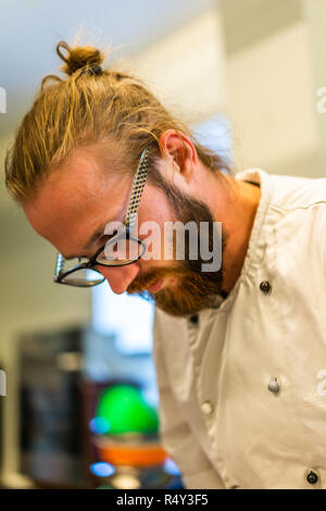 Young Male Chef Thinking About Wedding Dinner Preparation - White Shirt ...