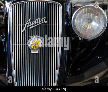 The front grill and logo badge for the Austin Seven at a classic car ...