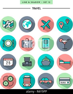 Travel and tourism flat design long shadow icons set. Tropical island ...