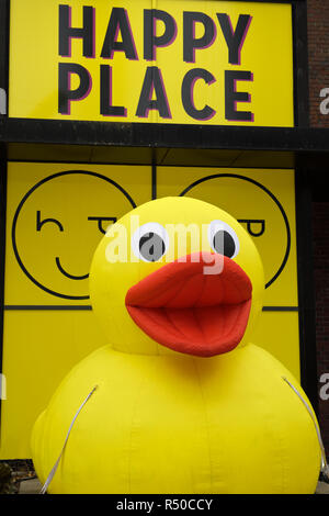 Giant inflatable yellow rubber duck at Happy Place pop-up interactive ...
