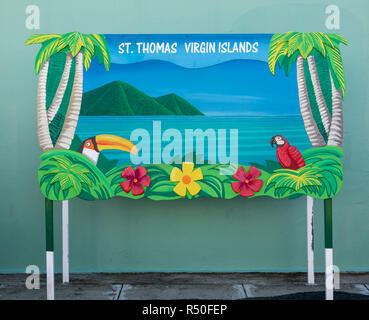 Colourful sign for St. Thomas Virgin Islands behind The Little Mermaid ...