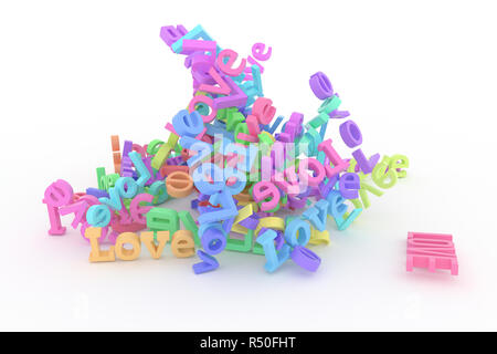 CGI typography, alphabetic character love, for design texture or background. Colorful 3D ...