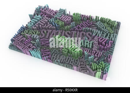 Keyword of Statistics. Colorful 3D rendering. Background abstract ...