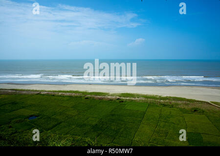 Aerial view Cox's Bazar Sea Beach and Marine Drive Road. Cox's Bazar is ...