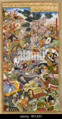 India: Abu'l-Fazl ibn Mubarak presenting the Akbarnama to the Mughal ...