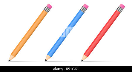 Three blue graphite pencils with yellow background Stock Photo - Alamy