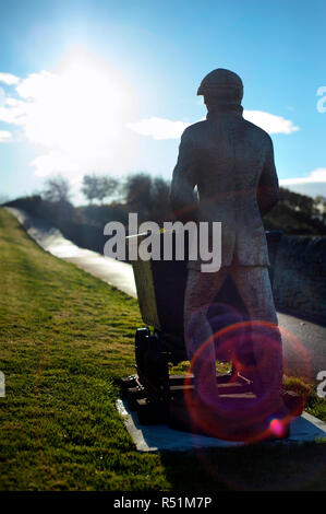Restored lead mining tub and sculpture of miner, Rowley Bank ...
