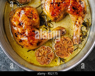 rustic italian roast chicken with garlic and rosemary Stock Photo - Alamy