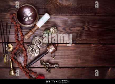 Asian religious musical instruments for meditation and notebook Stock ...