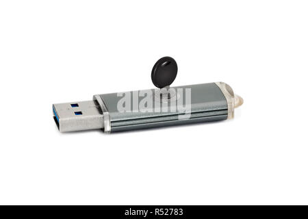 Concept of information storage and security with flash stick icon ...