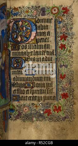 Book of Hours, Initial with floral border Stock Photo - Alamy