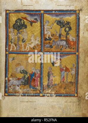 the creation of Eve from the rib of Adam, an ancient gothic fresco in ...