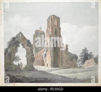 Title print with two figures with a drawing in a landscape; Elements or ...