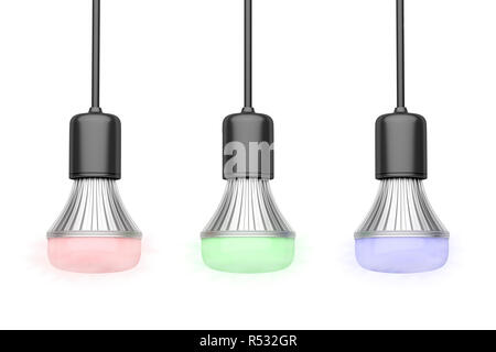 LED light bulbs with different colors isolated on white background ...