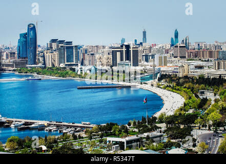 Scenic landscape of skyline Baku with numerous modern high-rise ...