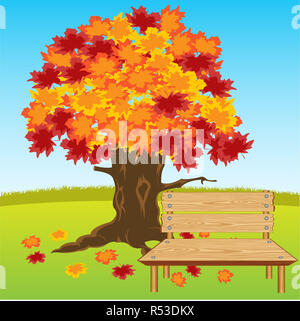 illustration of a bench under a tree Stock Photo - Alamy