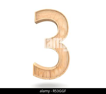 Decorative wooden alphabet digit three symbol - 3. 3d rendering ...