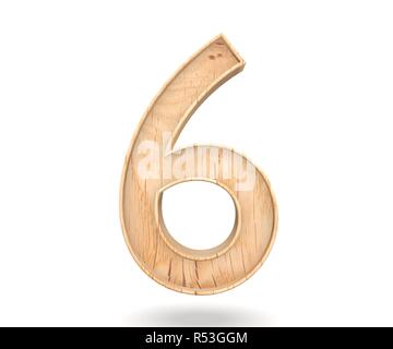 Decorative wooden alphabet digit six symbol - 6. 3d rendering ...