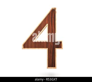 Decorative wooden alphabet digit four symbol - 4. 3d rendering ...