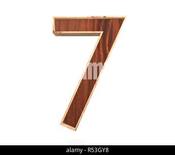 Decorative wooden alphabet digit seven symbol - 7. 3d rendering ...