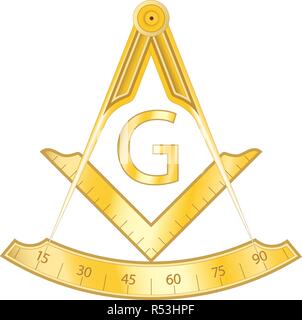 Gold freemasonry emblem - the masonic square and compass symbol. All ...