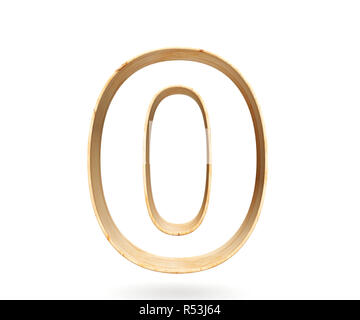 Decorative Wooden Alphabet Digit Zero Symbol - 0. 3d Rendering