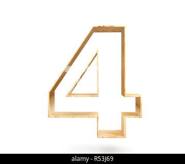 Decorative Wooden Alphabet Digit Four Symbol - 4. 3d Rendering 